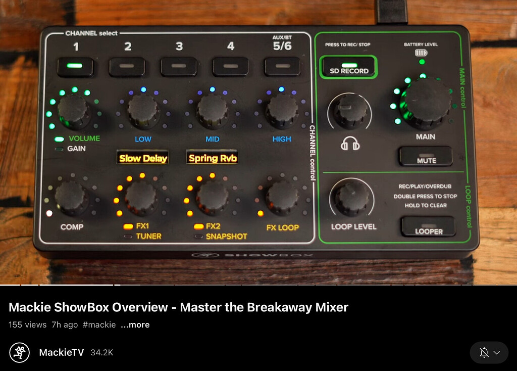 Mackie multi channel mixer, battery powered, effects, SD card recording ...